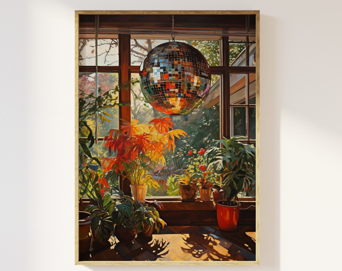 Miluva 1970S Style Interior Disco Ball In Conservatory Art Print Disco ...