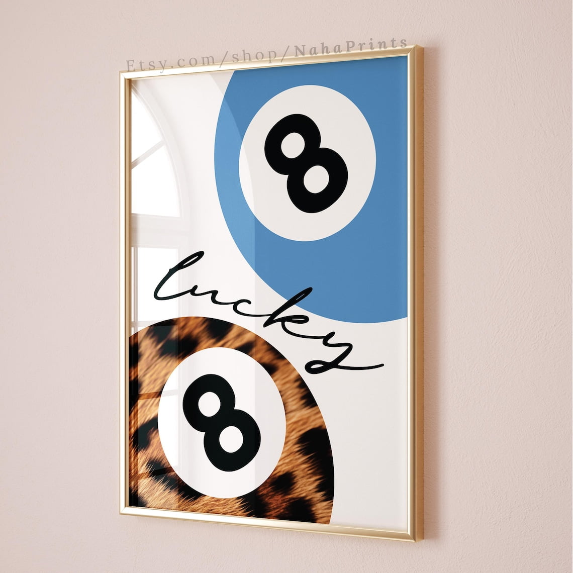 Miluva 8 Ball Leopard Print, Retro Lucky Girl Poster, Blue Vintage Pool ...