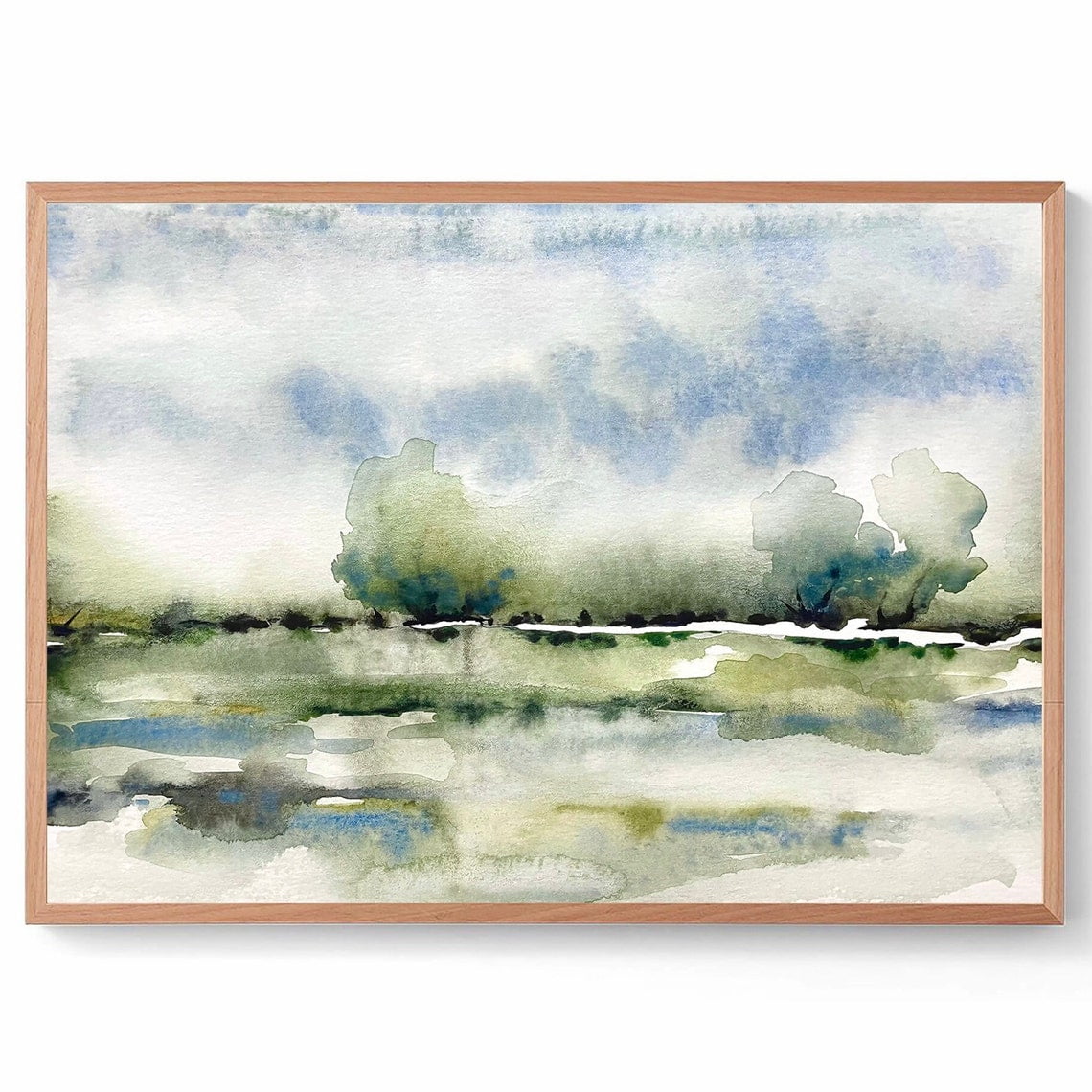 Miluva Abstract Blue Green Landscape Print Panoramic Watercolour ...