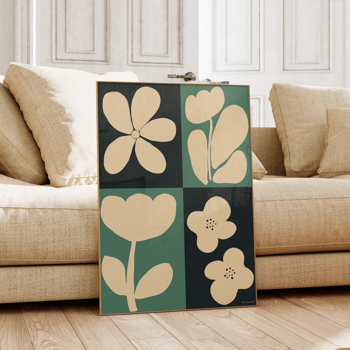 Miluva Abstract Collage Wall Art - Hand-Drawn Flowers Print, Organic ...