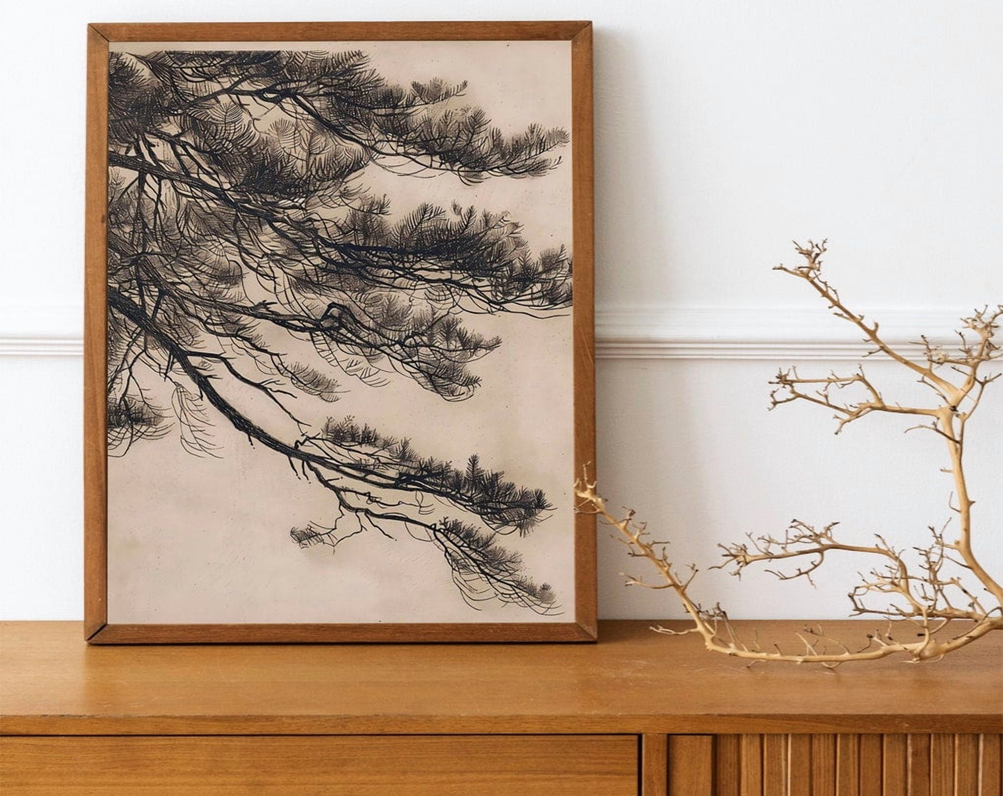 Miluva Abstract Contemporary Vintage Pine Tree Branch Print, Tree ...