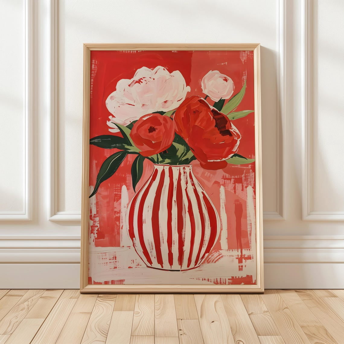 Miluva Abstract Peonies In A Vase Contemporary Flower Wall Art Striped ...