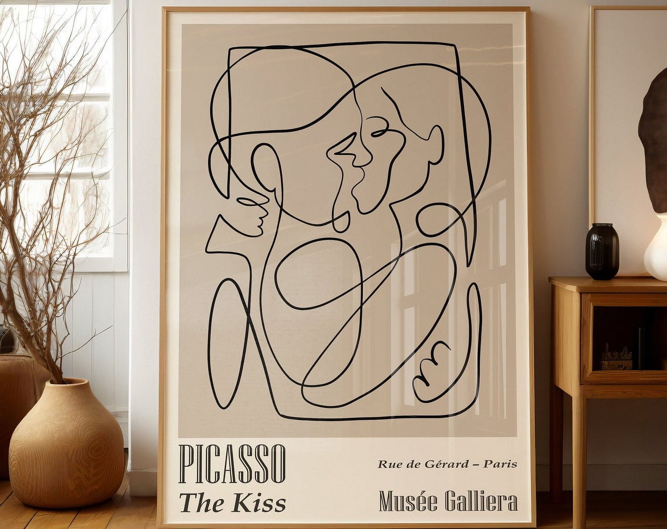 Miluva Abstract Picasso Line Drawing The Kiss Art Print, Neutral ...