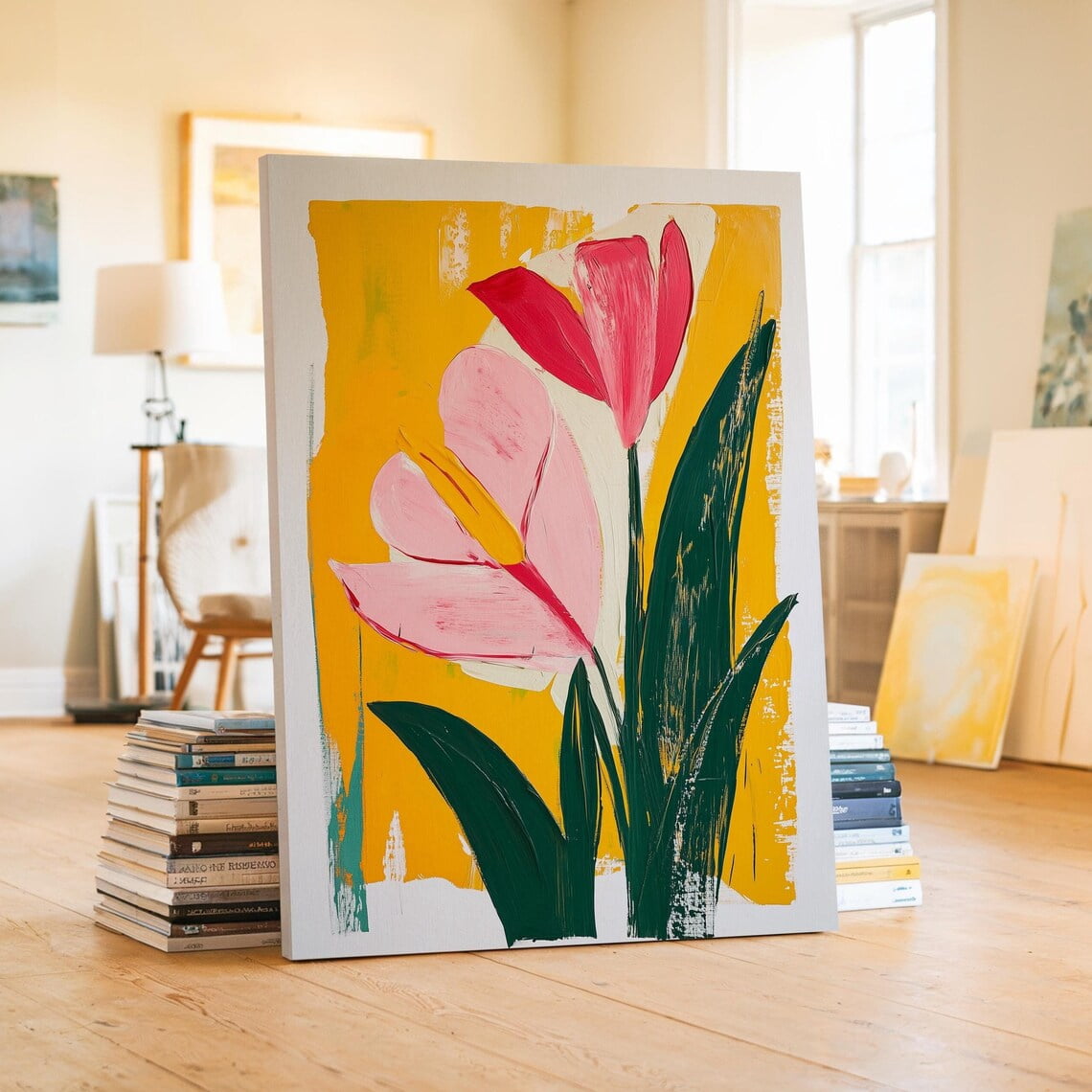 Miluva Abstract Pink Lily Poster, Danish Pastel Yellow Background ...