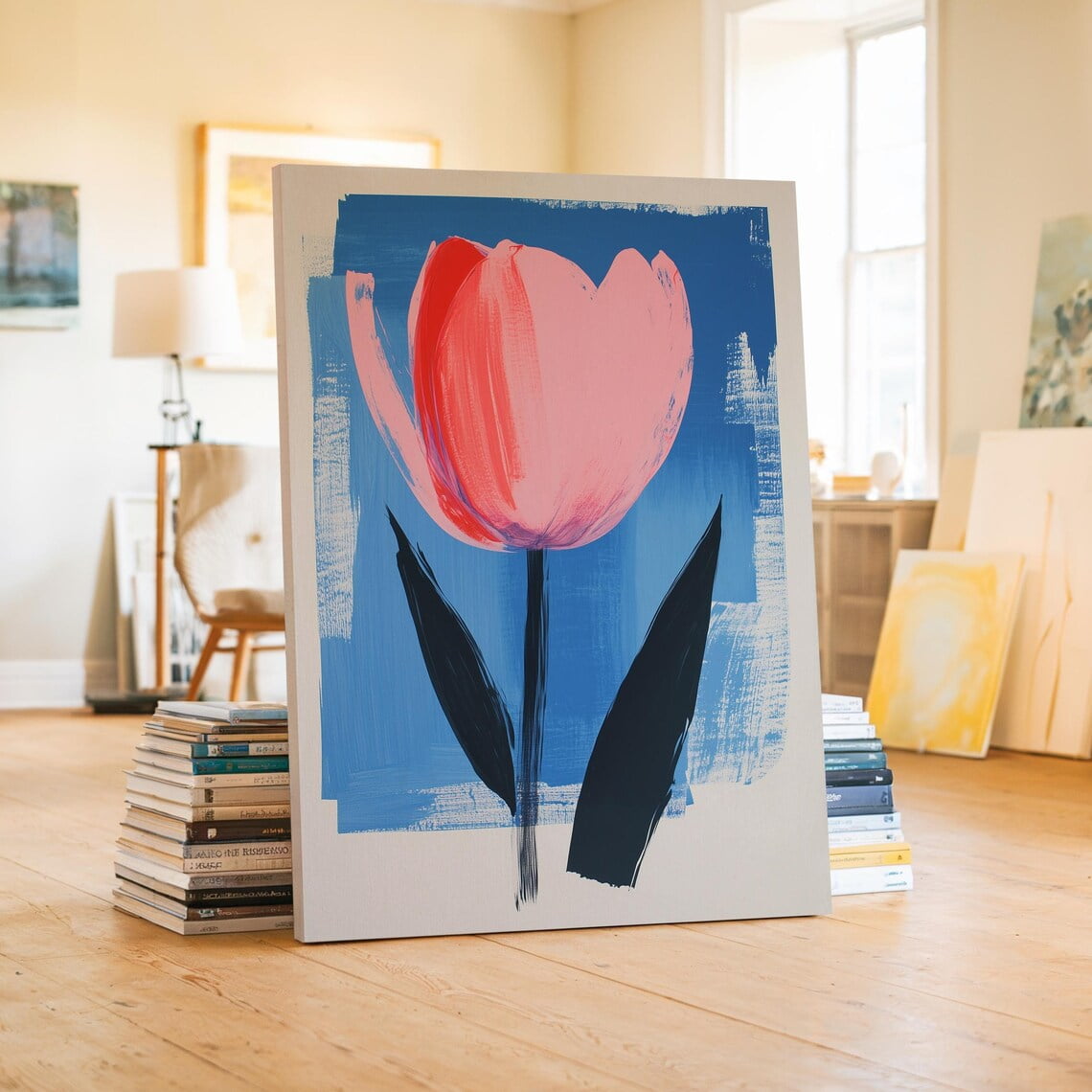 Miluva Abstract Pink Tulip Poster, Danish Pastel Blue Background ...