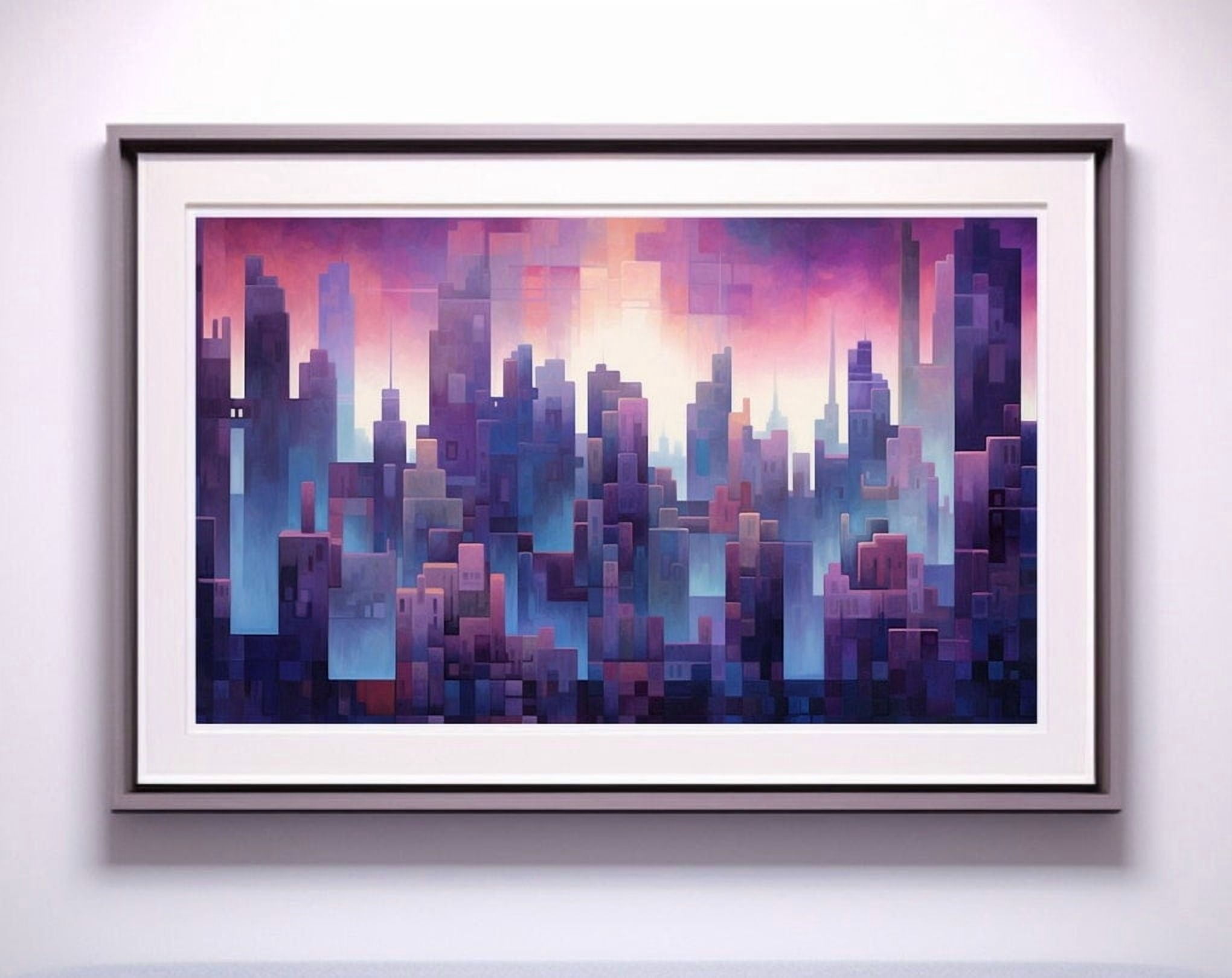 Miluva Abstract Twilight Cityscape Art Print Geometric Artwork, Purple ...