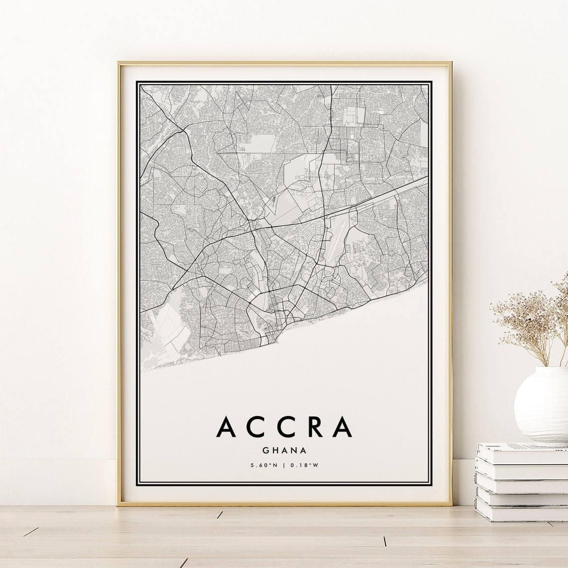 Miluva Accra Map Print, Accra Ghana City Map, Modern Map Poster, Minimalist Retro Map Art ...