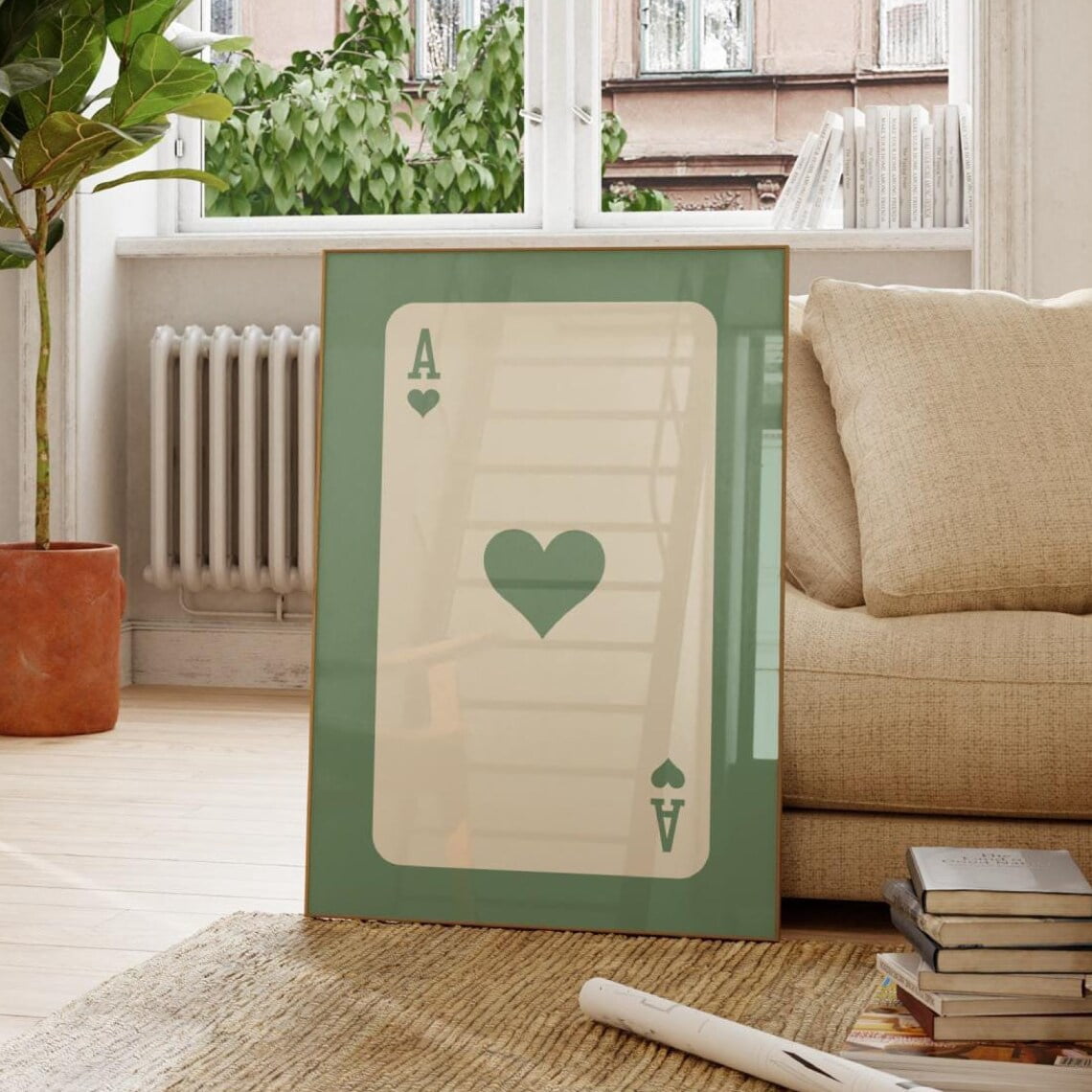 Miluva Ace Of Hearts Green Print Poster, Retro Trendy Wall Art ...