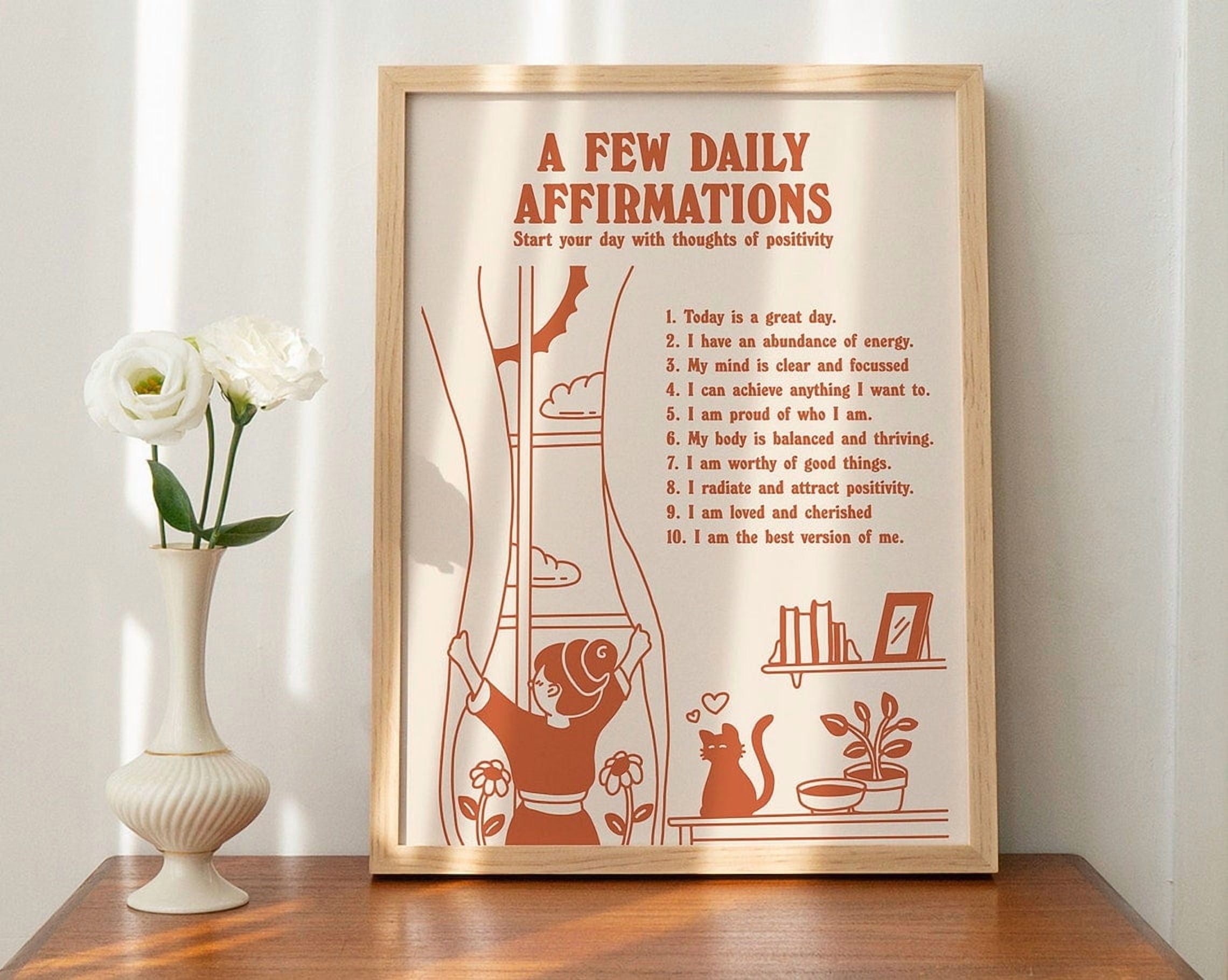 Miluva Affirmations Wall Print, Positive Affirmations, Print, Retro ...