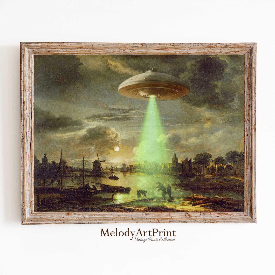 Miluva Altered Vintage Coastal Landscape Print, Ufo Art, Alien ...
