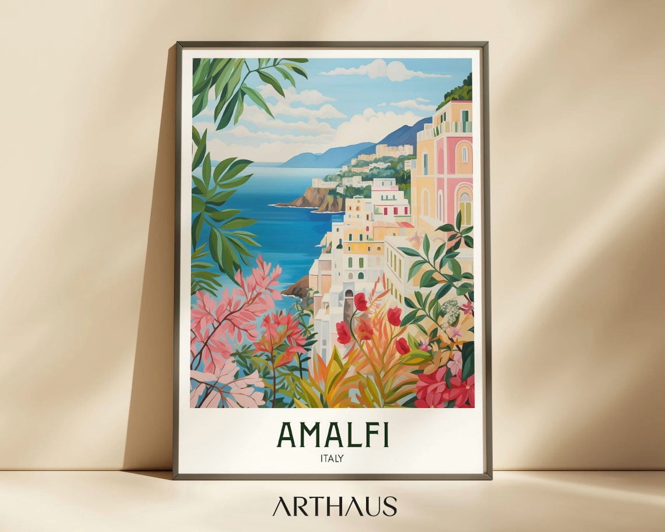 Miluva Amalfi Coast Travel Poster Italy Print Maximal Decor Mid Century ...