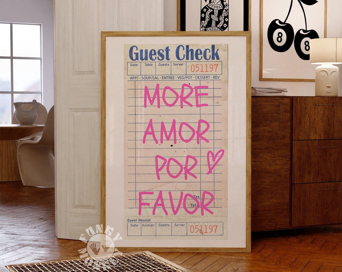 Miluva More Amor Por Favor Guest Check Print, Trendy Wall Art, Preppy ...