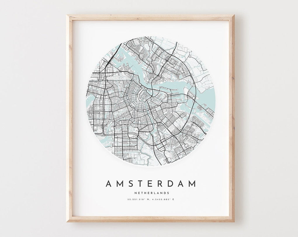 Miluva Amsterdam Map Print, Amsterdam Map Poster City Wall Art ...