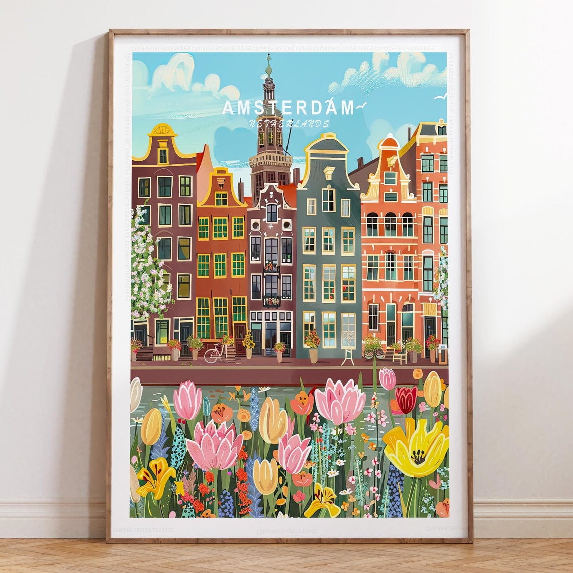 Miluva Amsterdam Travel Poster, Amsterdam Netherlands Travel Wall Art ...