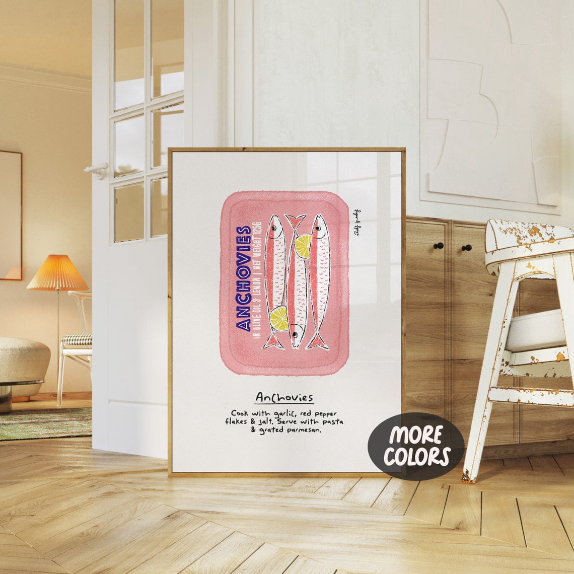 Miluva Anchovies Print, Pink Sardine Tin Poster, Retro Italian Food ...