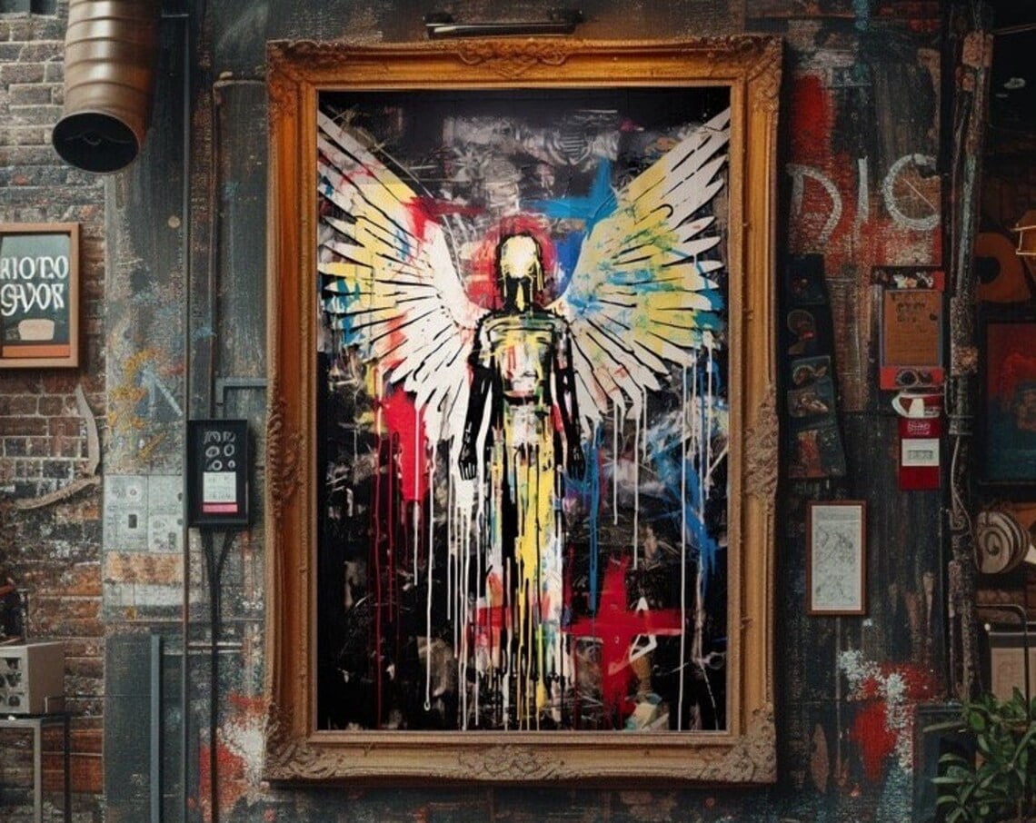 Miluva Angel Graffiti Wall Art, Print, Angel , Colorful Angel Feather ...