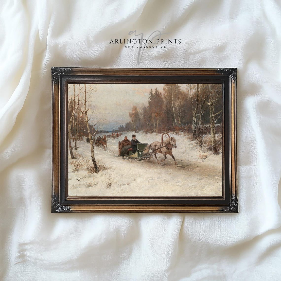 Miluva Antique Snowy Landscape Art Print, Moody Winter, Sleigh Ride In ...