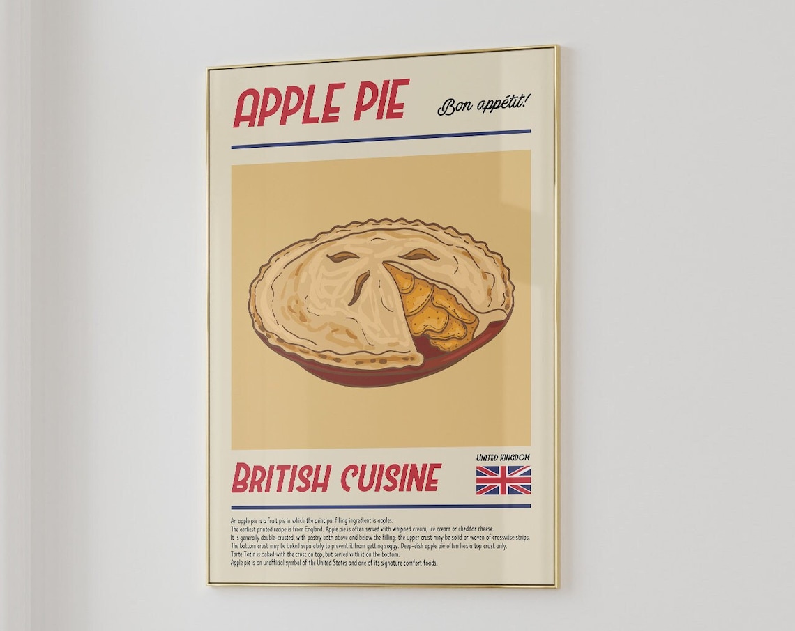 Miluva Apple Pie Poster, British Cuisine, Retro Kitchen Decor, Food Art ...