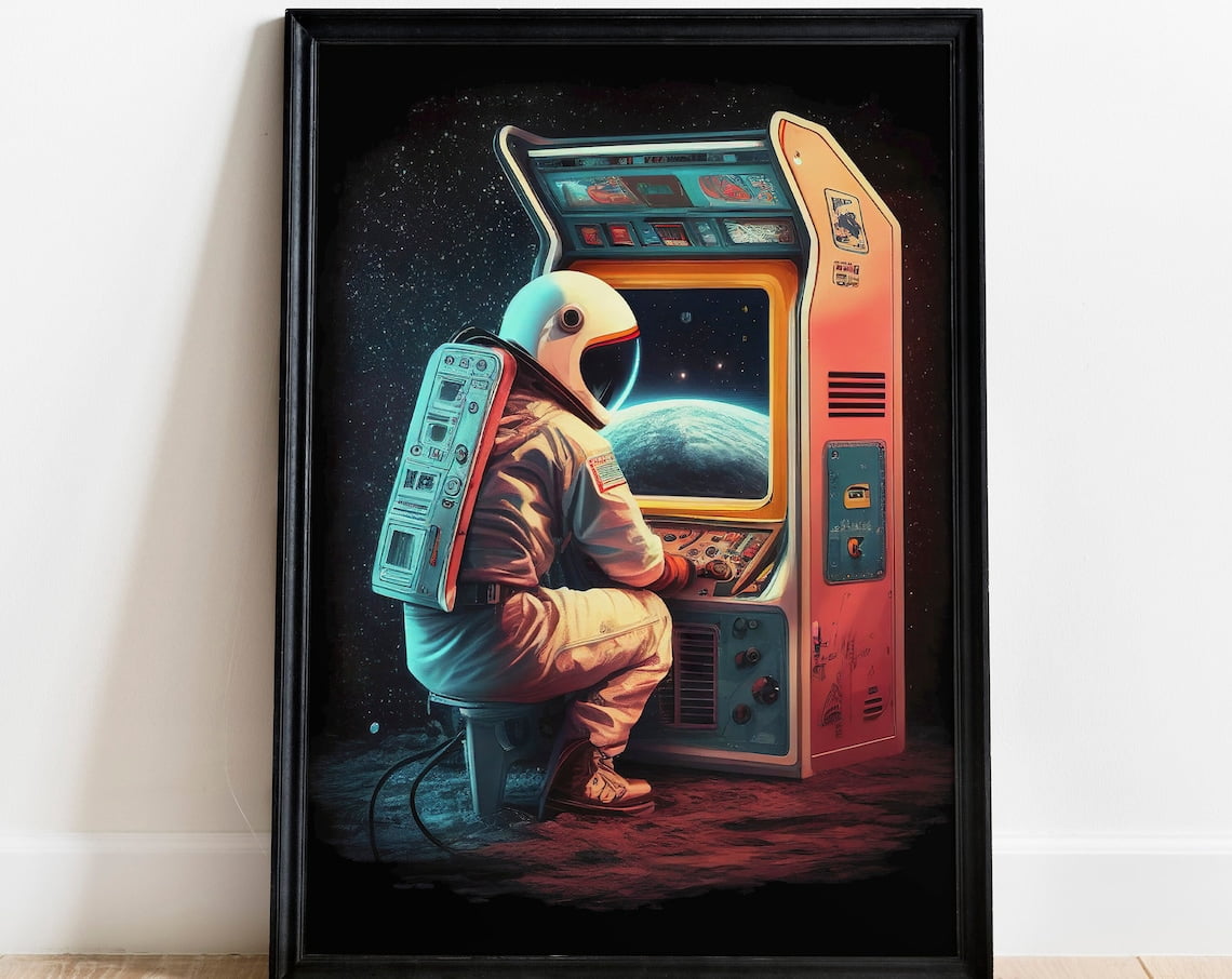 Miluva Arcade Gaming Astronaut Poster, Space Poster, Retro Space Wall ...