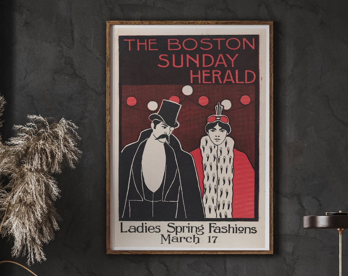 Miluva Art Deco Poster, Boston Sunday Herald, Vintage Advertising Print ...