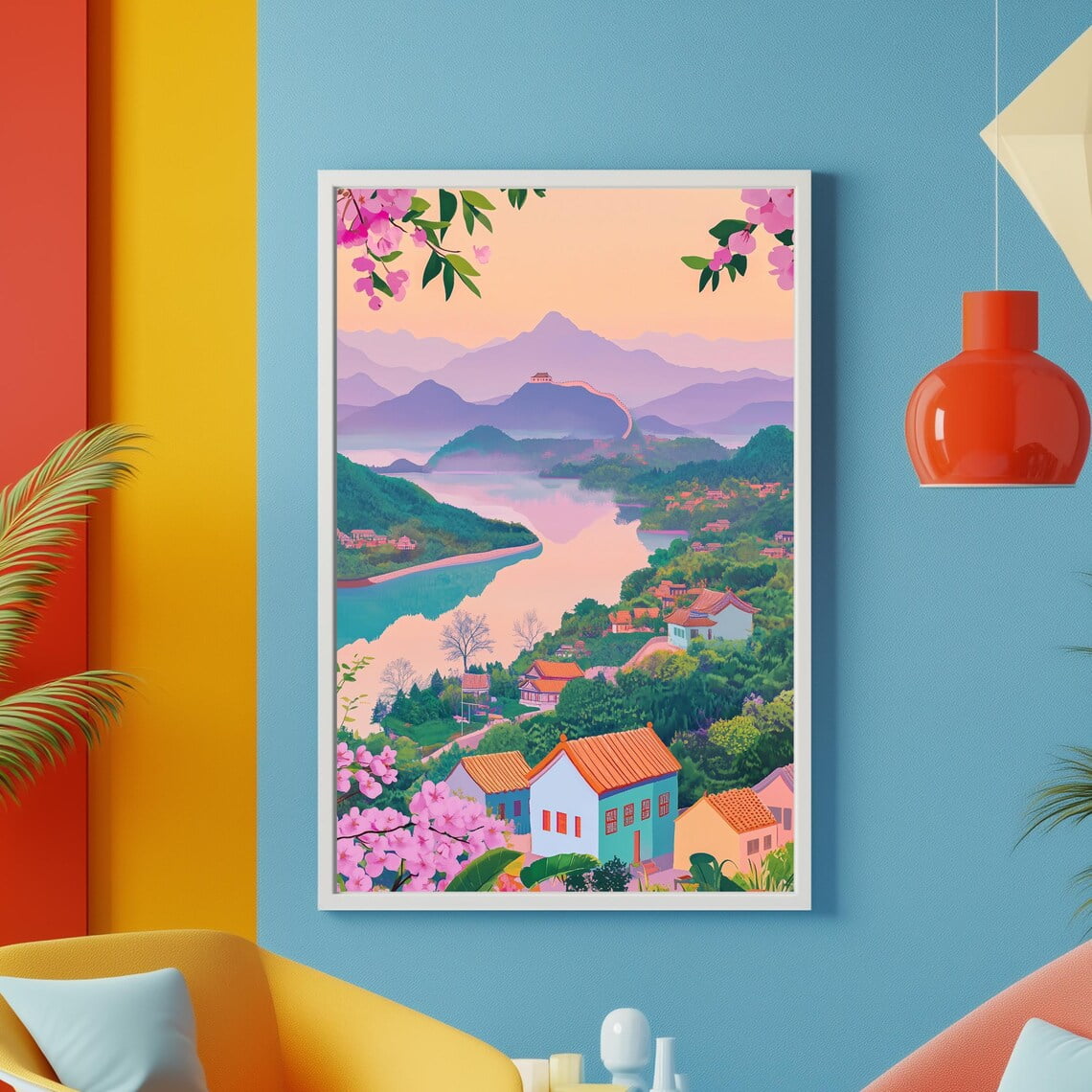 Miluva Asian Travel Aesthetic Wall Art, Cherry Blossom Landscape Print ...