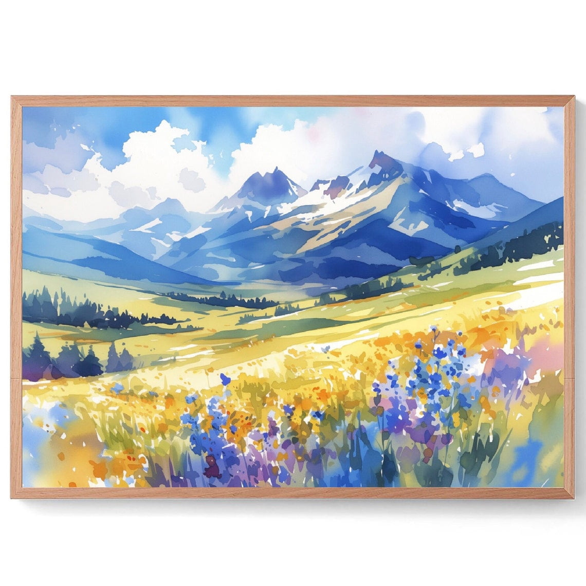 Miluva Aspen Mountain Blue Yellow Art Print Colorado Landscape Wall Art ...