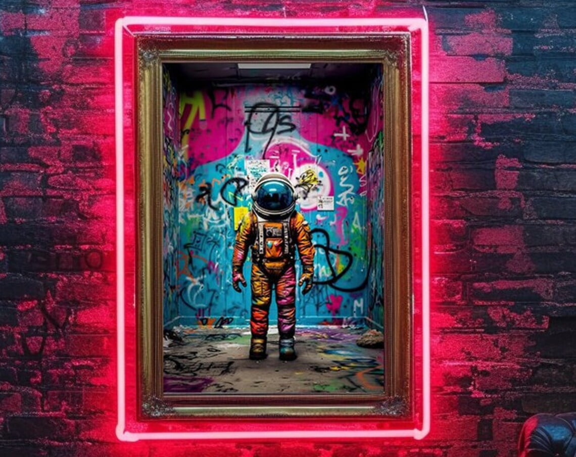 Miluva Astronaut Graffiti Wall Art, Printable Digital, Space Astronaut ...
