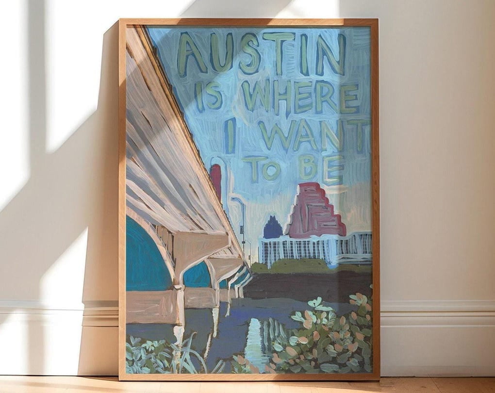 Miluva Austin Lady Bird Lake Art Print Texas Travel Poster Austin Landscape Wall Art Texas Decor ...