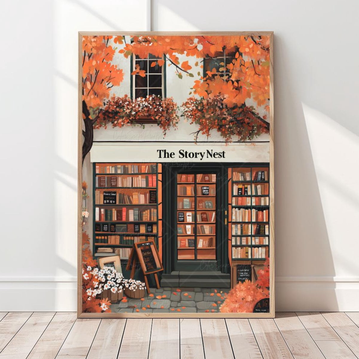 Miluva Autumn bookstore print cozy fall bookshop print autumn reading ...