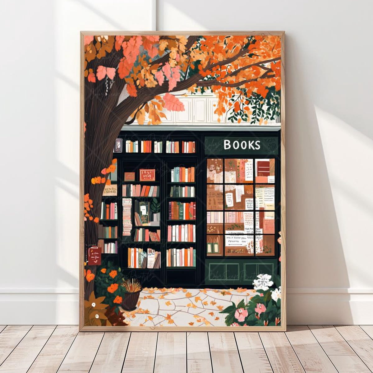 Miluva Autumn bookstore print fall bookshop print autumn reading art ...