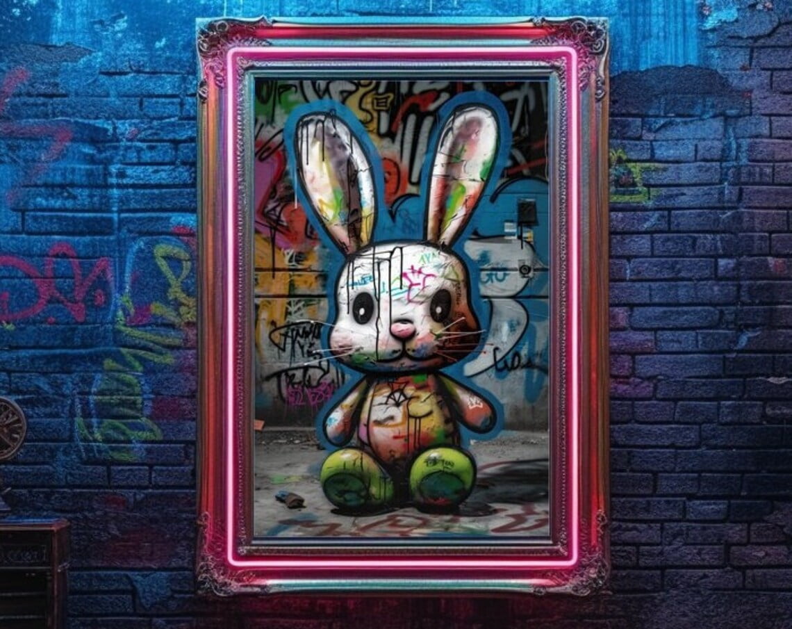 Miluva Baby Bunny Graffiti Wall Art, Animal Cute Rabbit Graffiti Print ...
