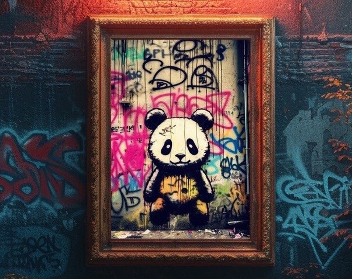 Miluva Baby Panda Graffiti Wall Art, , Modern Street Art, Colorful Cute ...