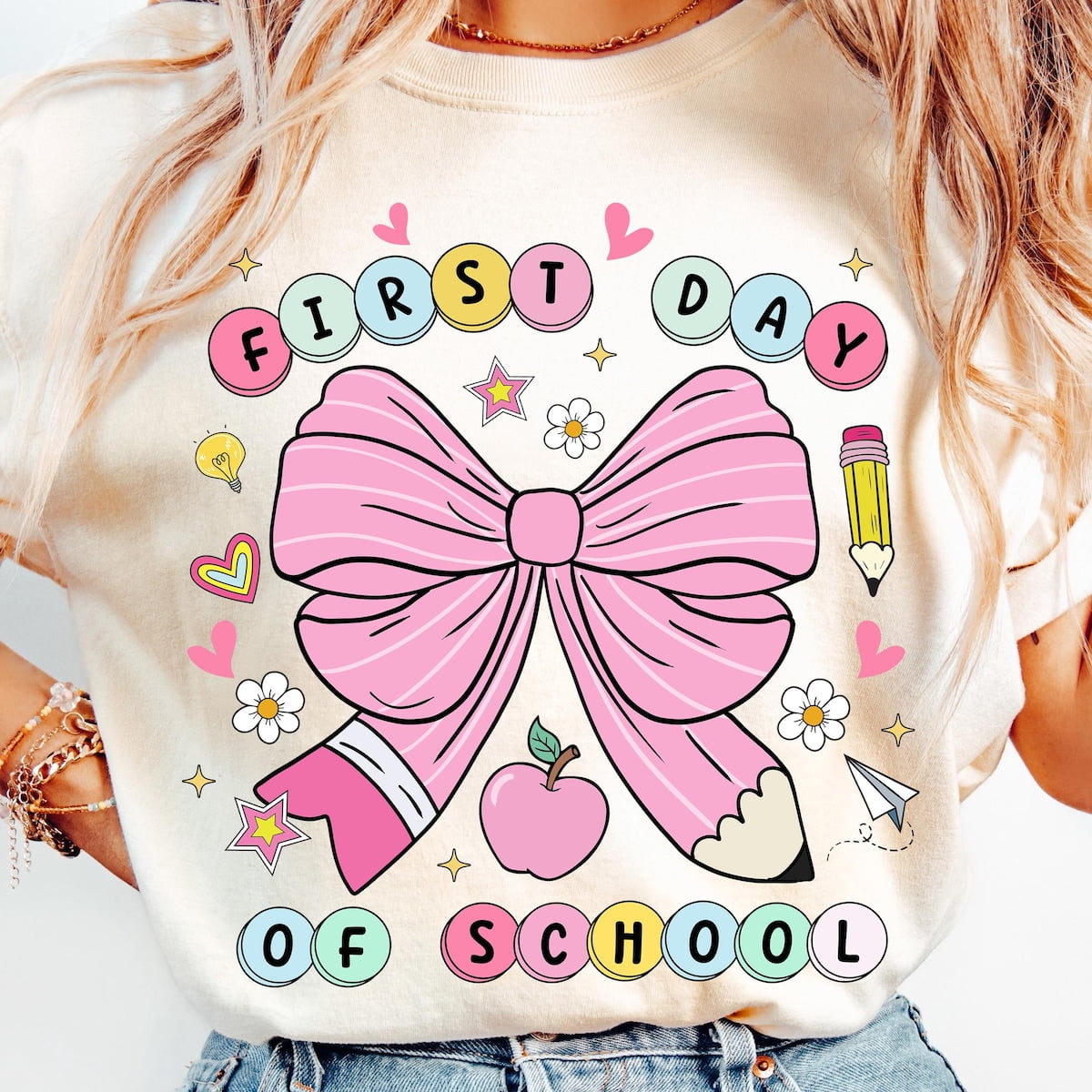 Miluva Back To School Coquette , Pink Bow First Day Of School Shirt ...