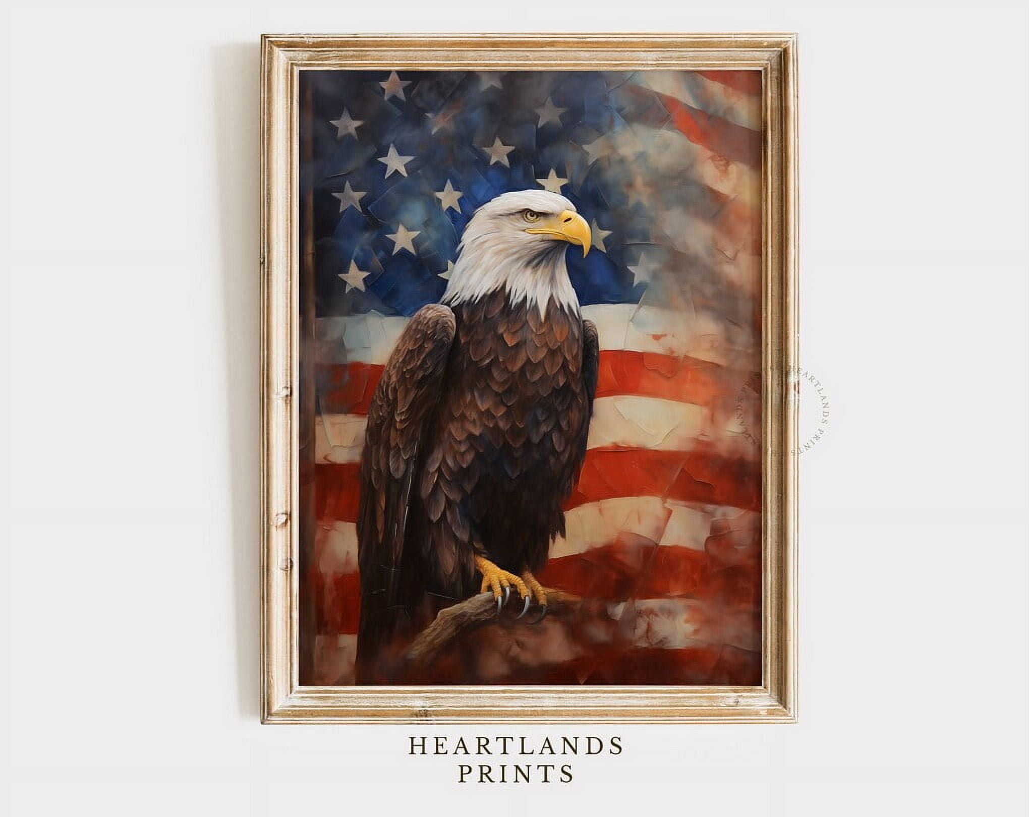 Miluva Bald Eagle Wall Art American Flag Poster Print Artwork ...