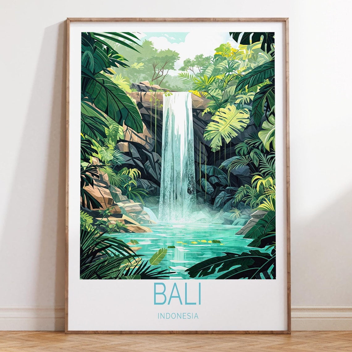 Miluva Bali Indonesia Travel Poster, Bali Travel Wall Art, Tegenungan ...