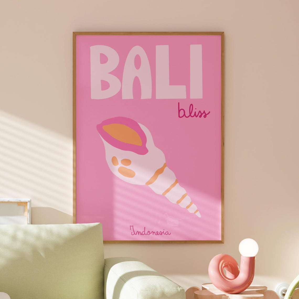 Miluva Bali Poster, Preppy Travel Wall Art, Minimal Tropical Print ...