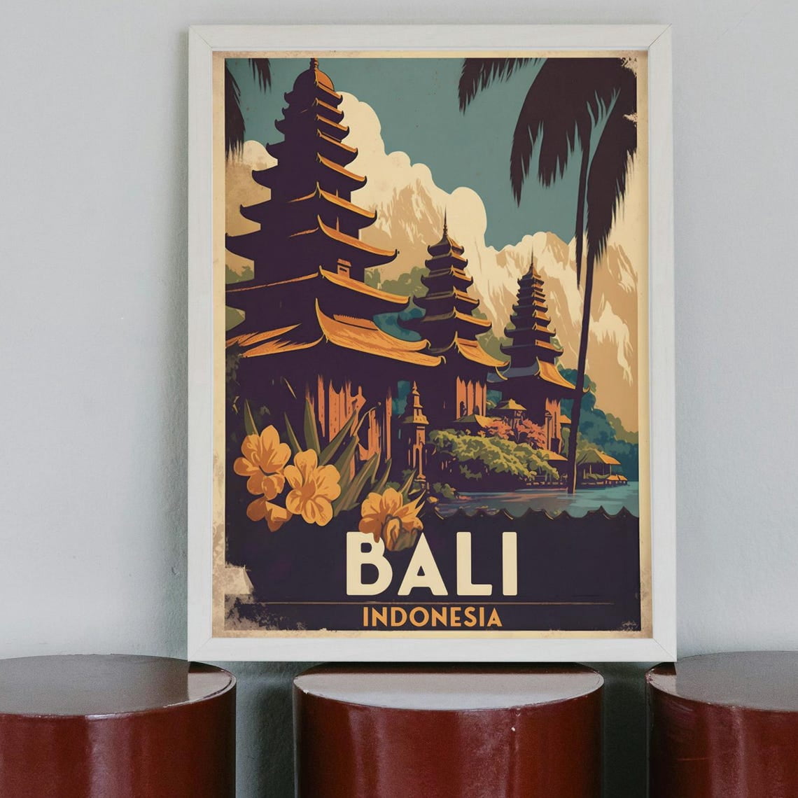Miluva Bali Print Indonesia Travel Poster Vintage Temple Wall Art Decor ...