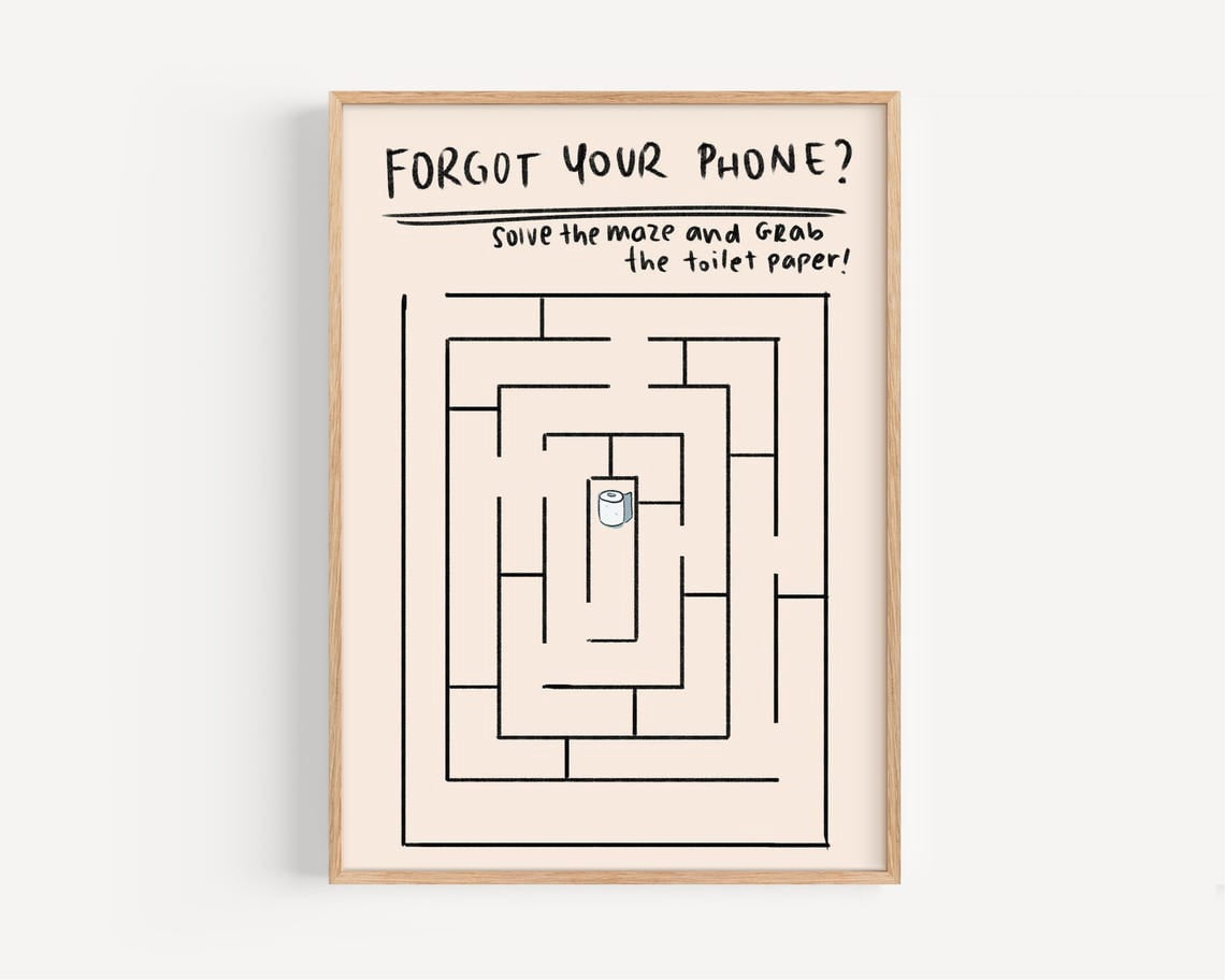 Miluva Bathroom Humor Maze Printable Grab The Toilet Paper Wall Art ...