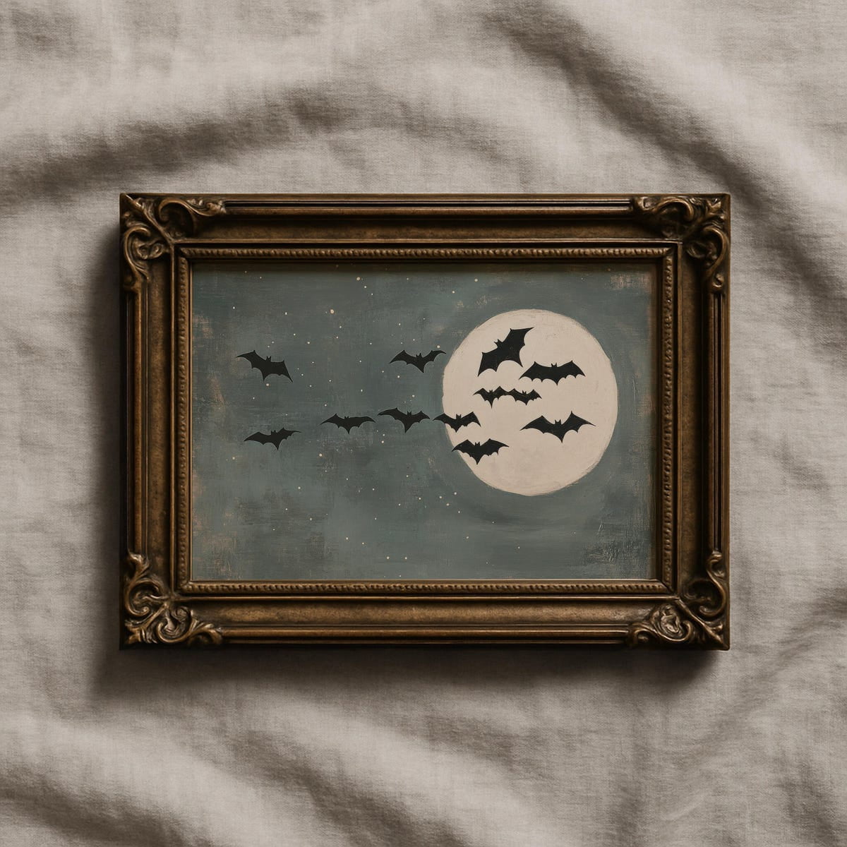 Miluva Bats print halloween full moon muted blue sky antique witchy ...