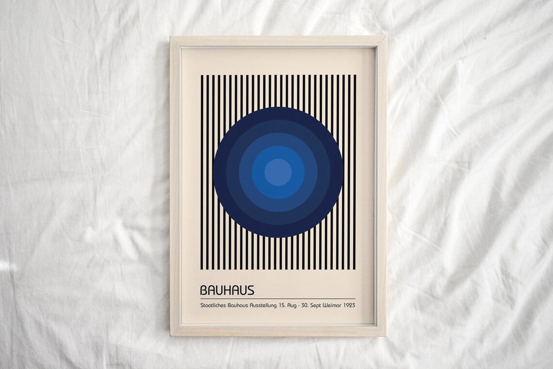 Miluva Bauhaus Blue Circle Poster, Mid Century Wall Art, Circle And ...