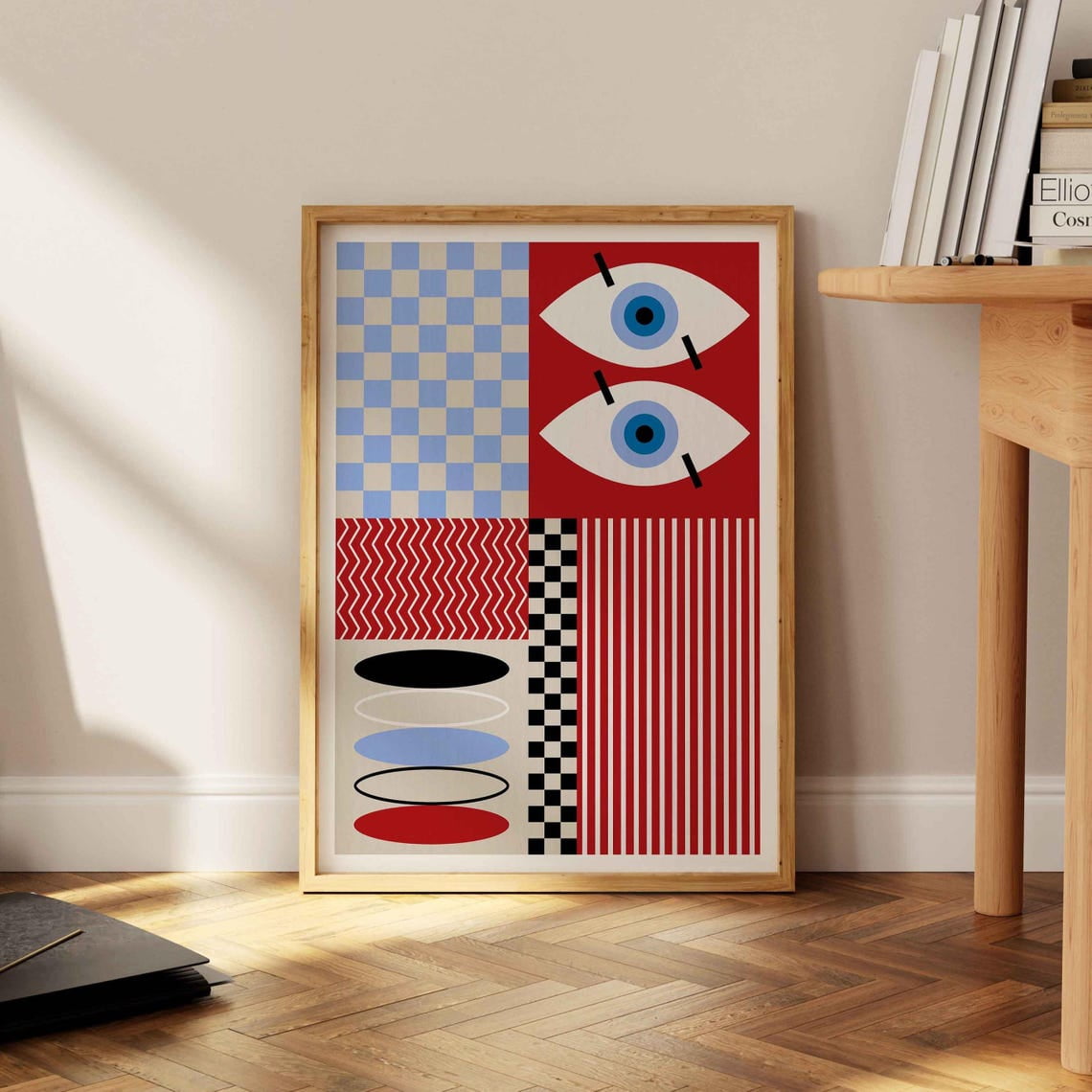 Miluva Bauhaus Exhibition Poster, Red Blue Squares, Shapes Print ...