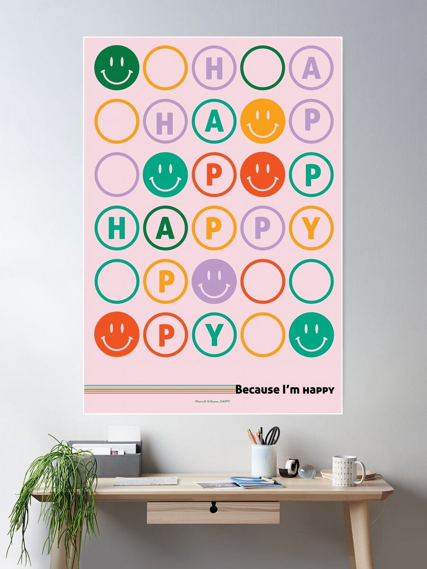 Miluva Because I'M Happy- Happy Poster Wall Art, Modern Wall Decor For ...