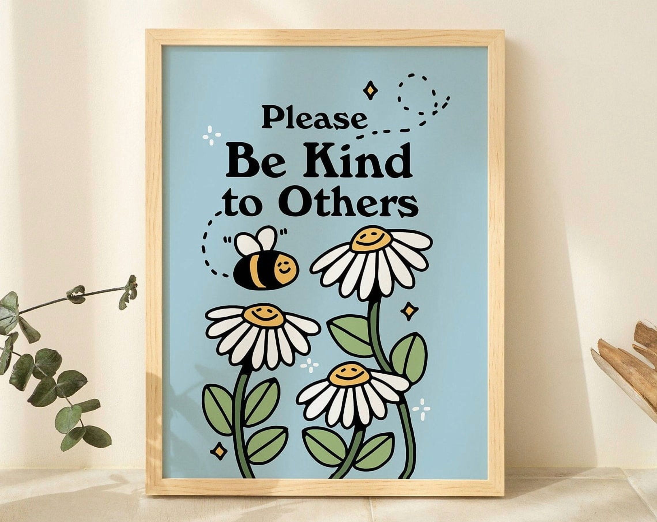 Miluva Bee Flower Wall Print, Be Kind , Retro Flowers Wall Decor ...