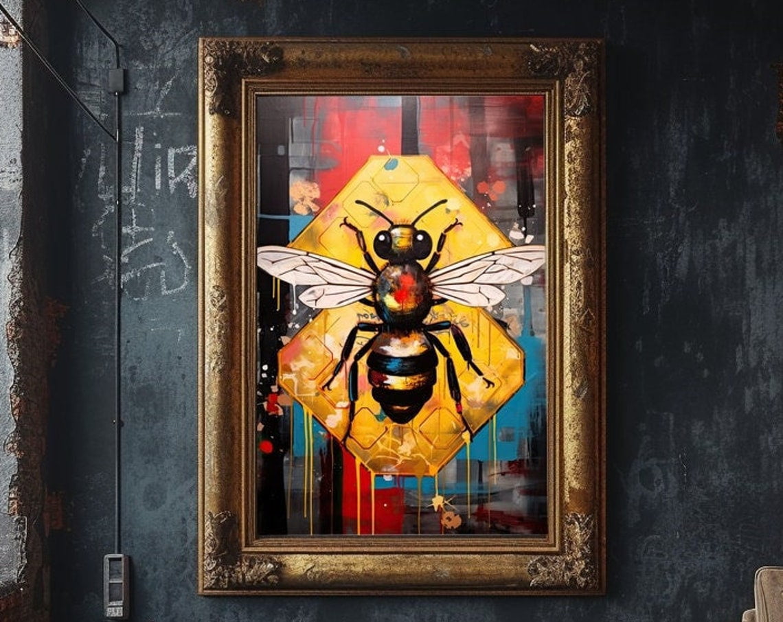 Miluva Bee Graffiti Wall Art, Digital Print, Colorful Bumble Bee Wall ...