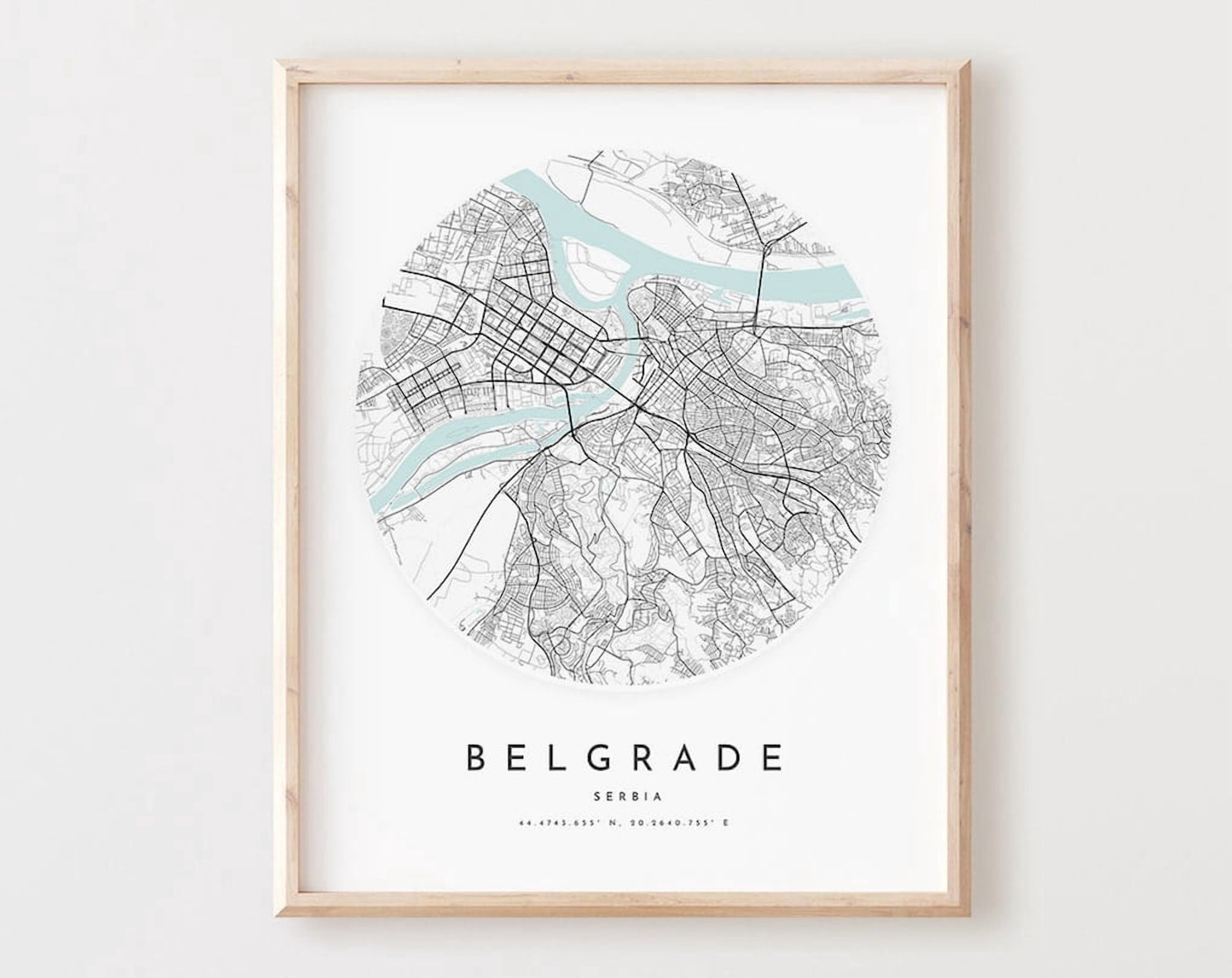Miluva Belgrade Map Print, Belgrade Map Poster City Wall Art, Belgrade ...