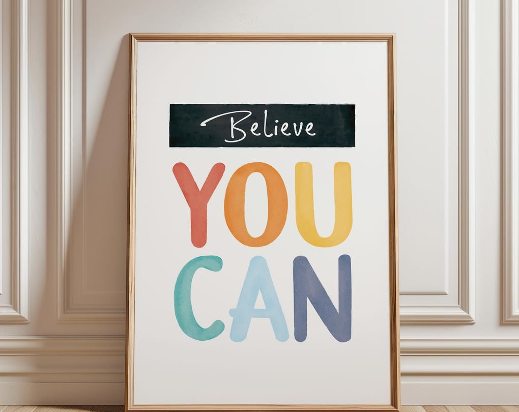 Miluva Believe You Can, Motivational Poster, Positive Classroom Decor ...