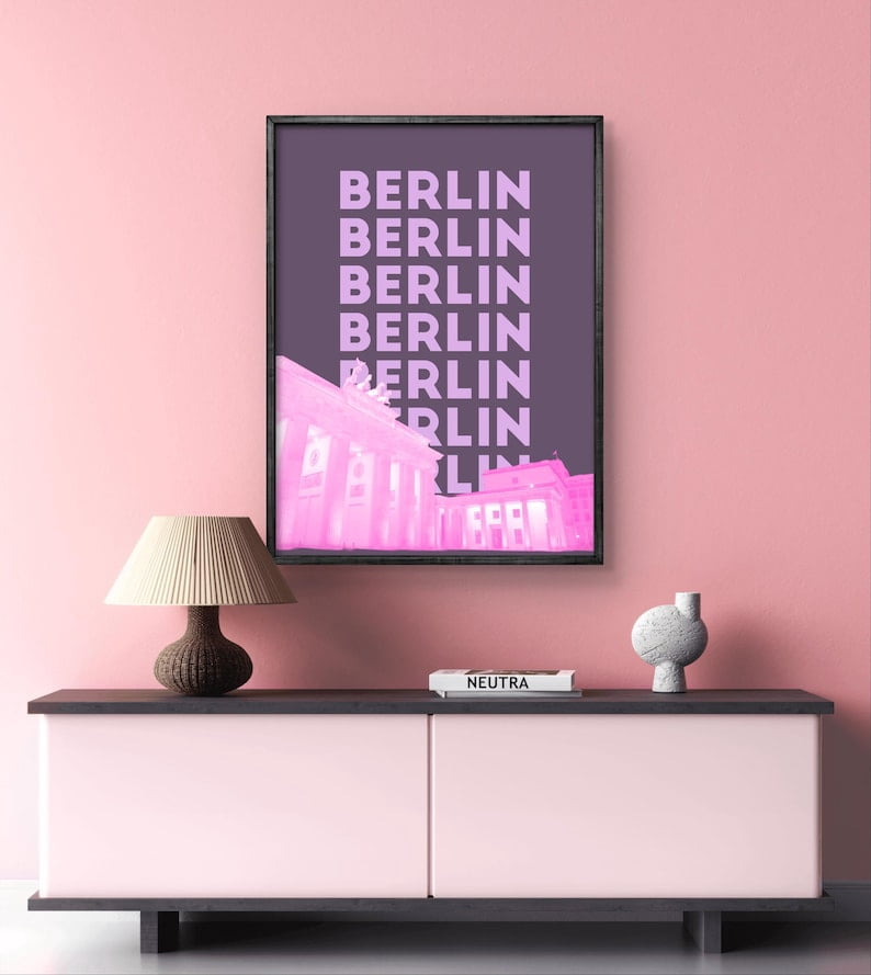 Miluva Berlin Pink Poster Brandenburger Tor Wall Art, Modern Germany ...
