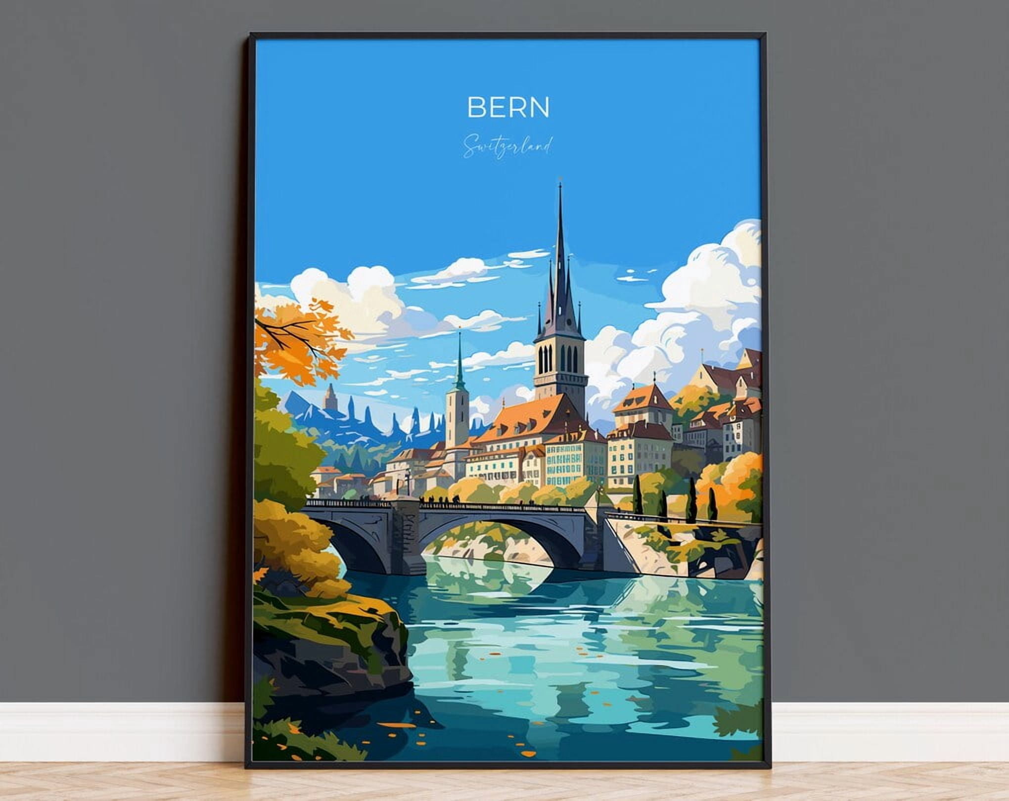 Miluva Bern Travel Print Wall Art, Travel Poster Of Bern, Swiss Poster ...