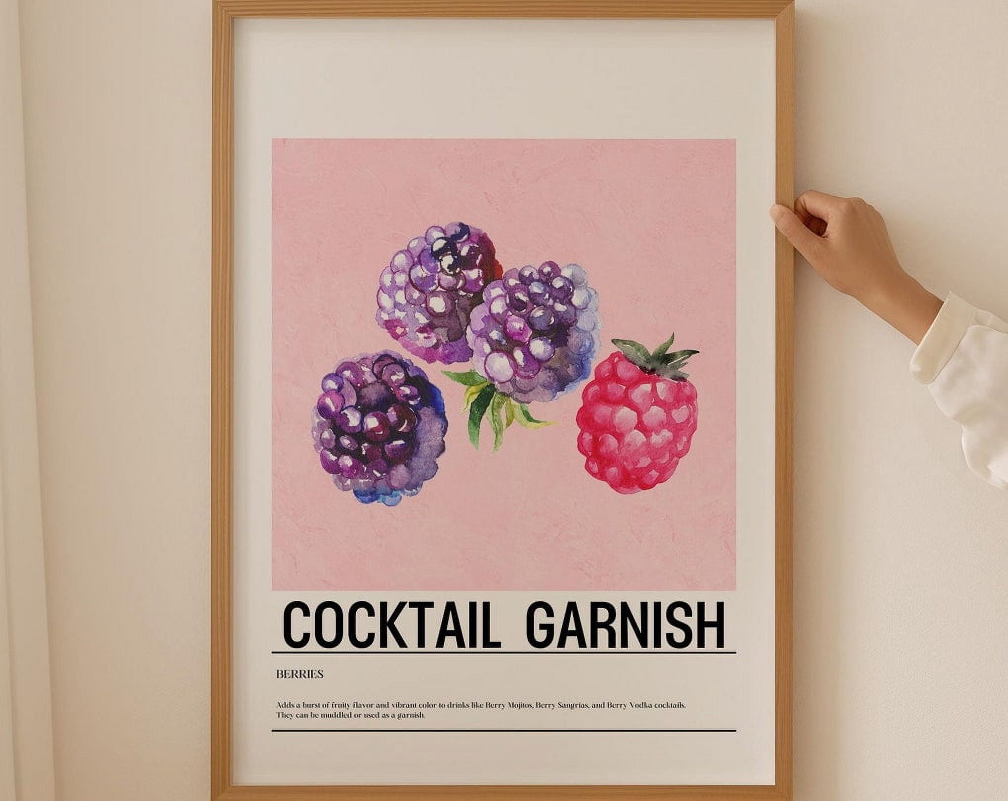 Miluva Berry Cocktail Garnish Prints, Bar Sign Pink Wall Art, Retro ...