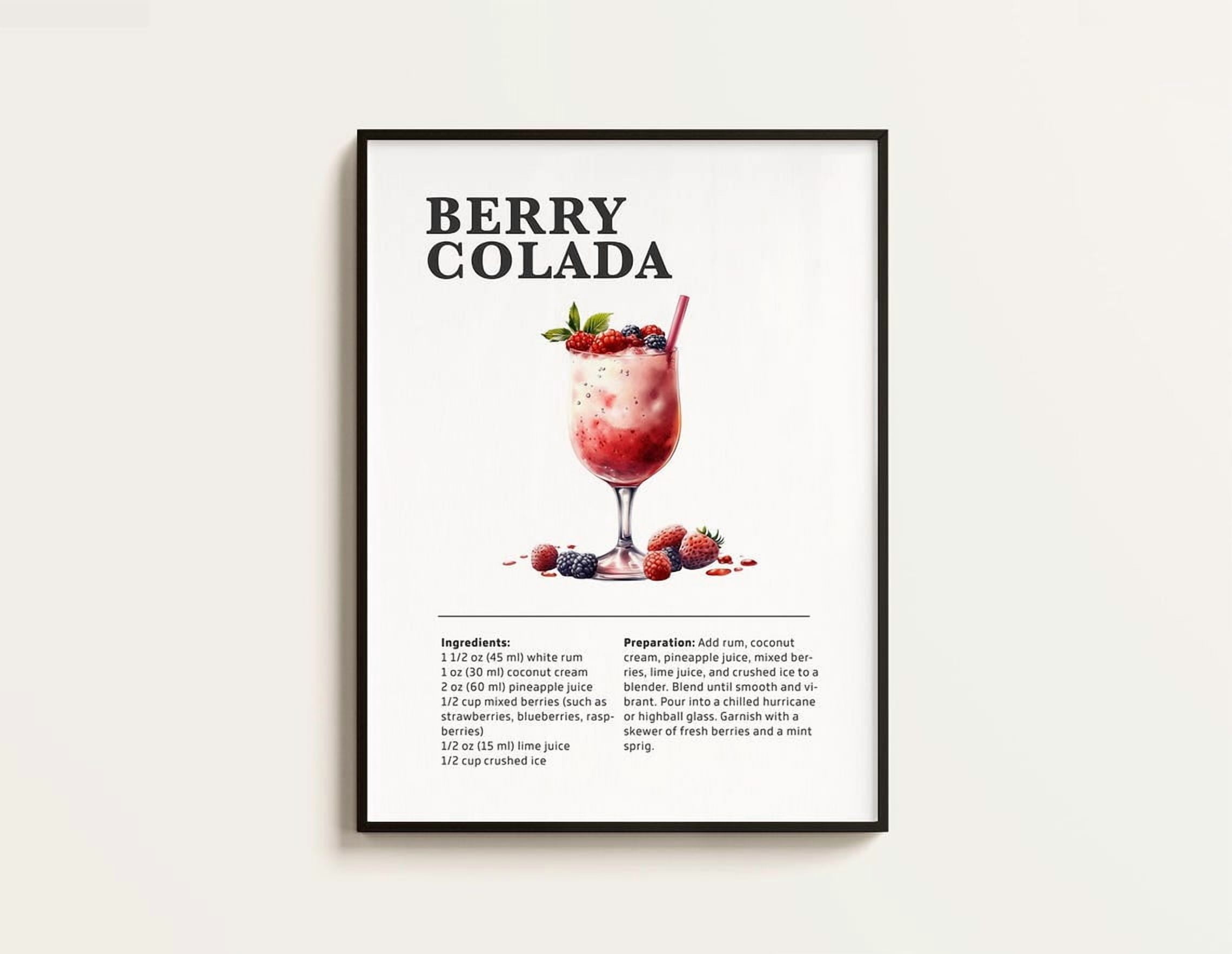 Miluva Berry Colada Poster, Colada Recipe, Cocktail Print, Bar, Kitchen ...